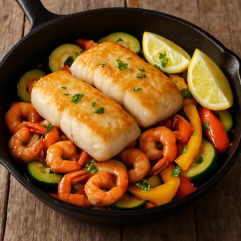 One Pan Cod and Red Shrimp – Easy Seafood Feast