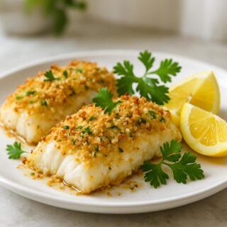 Baked Panko Crusted Cod with a Crunchy Finish