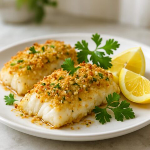 Baked Panko Crusted Cod with a Crunchy Finish