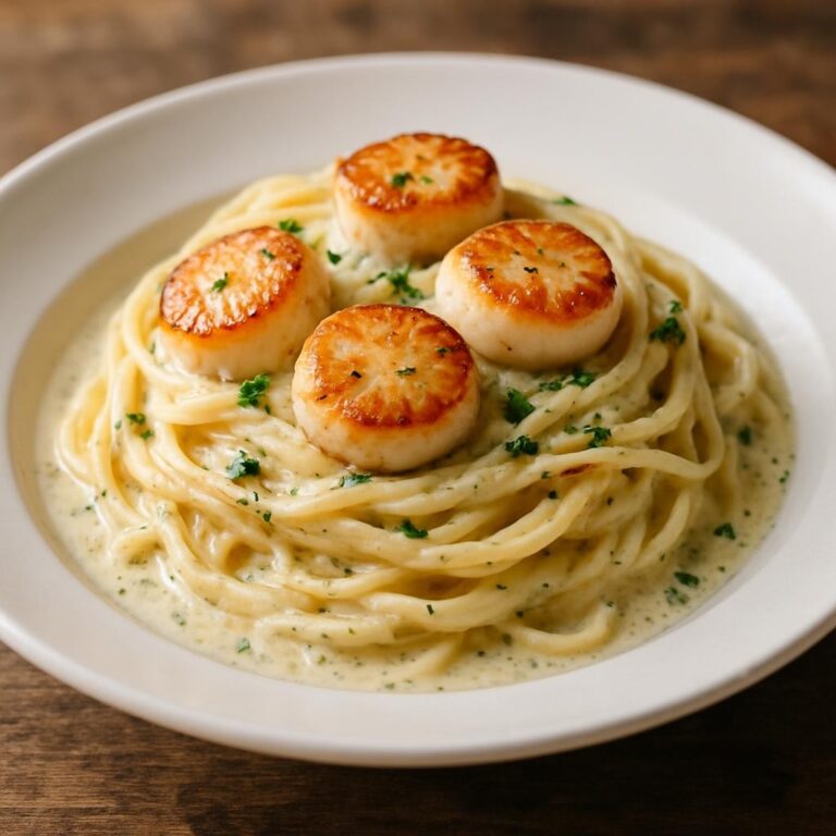 Creamy Scallop Linguine with Garlic Herb Sauce
