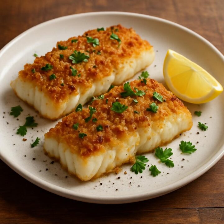 Garlic Crusted Cod Fish with a Light, Crunchy Bite
